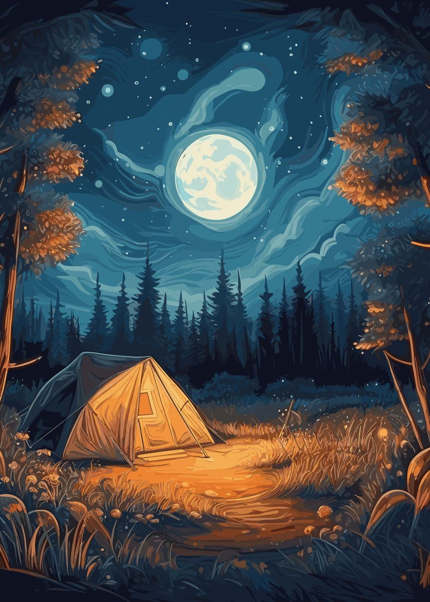 'Beautiful Camping Night' Poster, picture, metal print, paint by Ali ...
