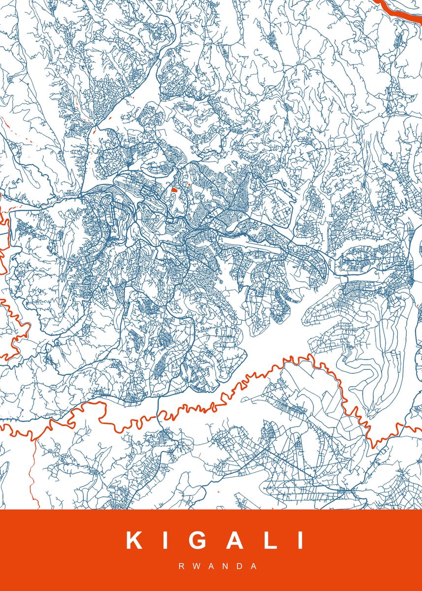 'MAP KIGALI RWANDA' Poster, picture, metal print, paint by UrbanMaps ...