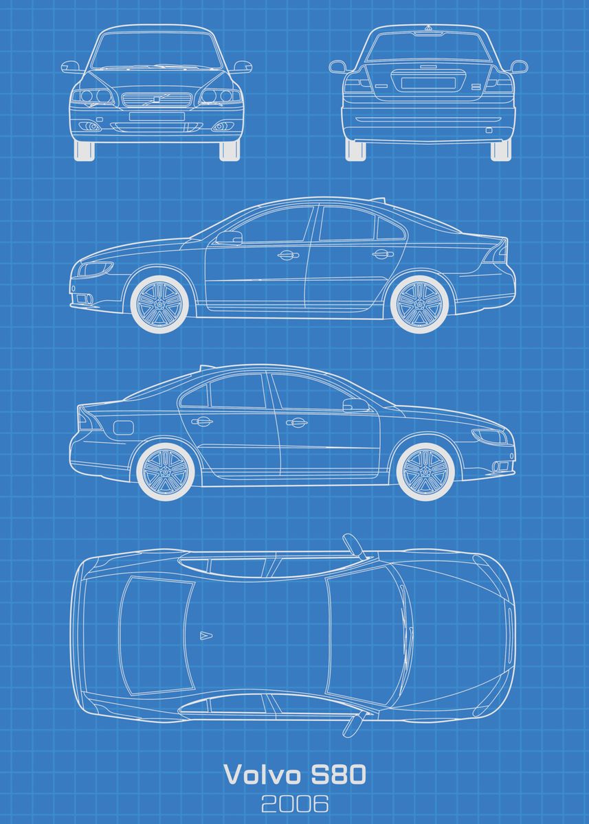 'Volvo S80 2006 Blueprint' Poster, picture, metal print, paint by ...