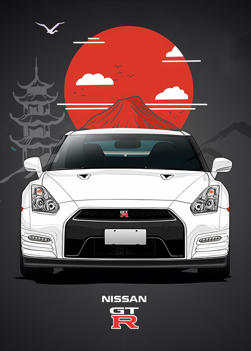 'Red Moon Nissan GTR R35 ' Poster, picture, metal print, paint by ART ...