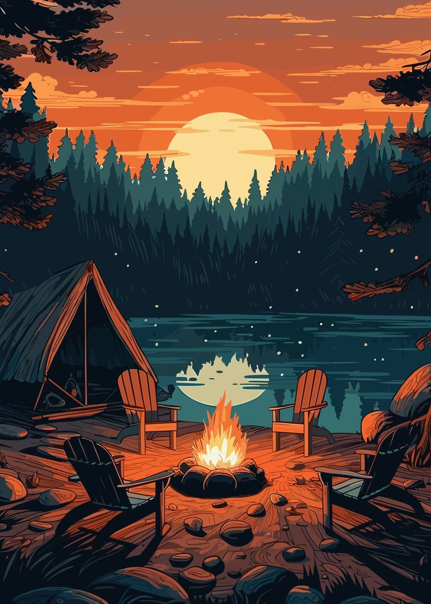'Beautiful Camping Night' Poster, picture, metal print, paint by Ali ...