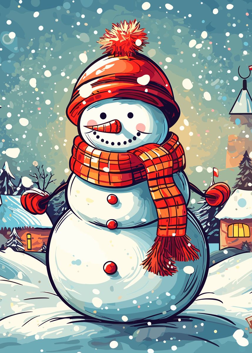 'Snowman winter christmas' Poster, picture, metal print, paint by ...