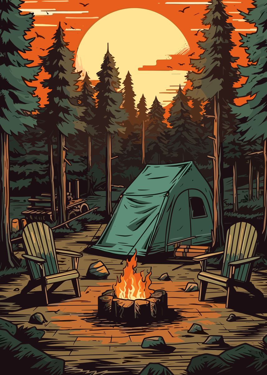 'Beautiful Camping Night' Poster, picture, metal print, paint by Ali ...