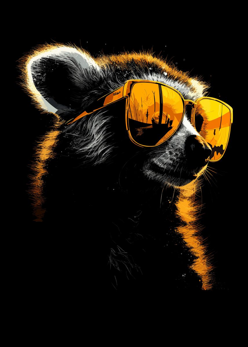 'Lemur Sunglasses Cool Dj' Poster, picture, metal print, paint by Ellie Queen | Displate