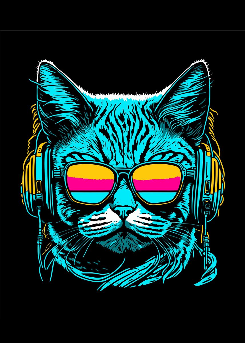 'Animal Retro Cats' Poster, picture, metal print, paint by Evani ...