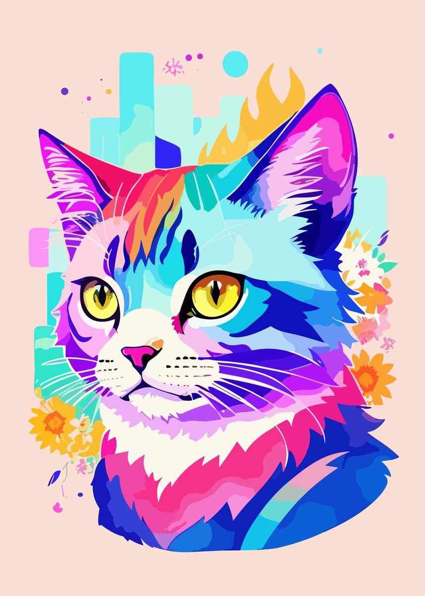 'Animal Cute Pastel Cats' Poster, picture, metal print, paint by Evani ...