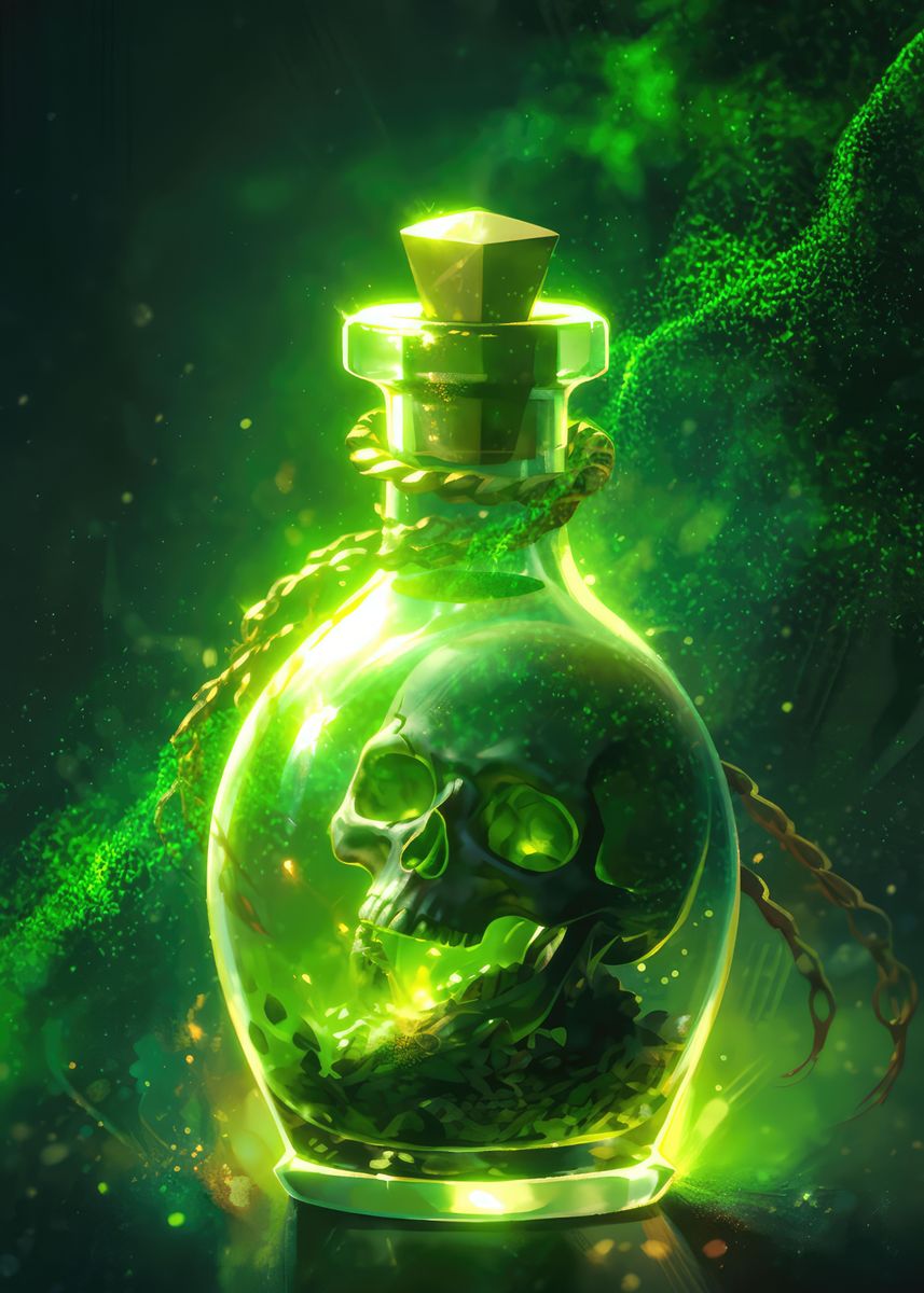 'Green Skull Elixir' Poster, picture, metal print, paint by Xi Designs ...
