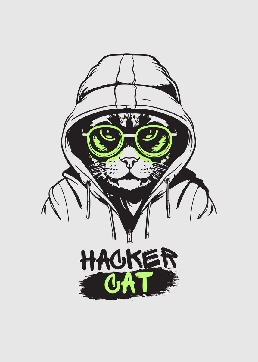 'hacker cat' Poster, picture, metal print, paint by AL Store | Displate