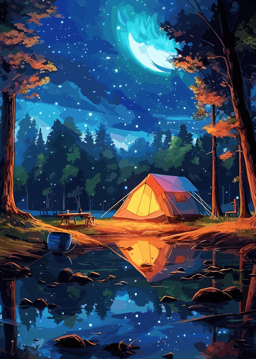 'Beautiful Camping Night' Poster, picture, metal print, paint by Ali ...