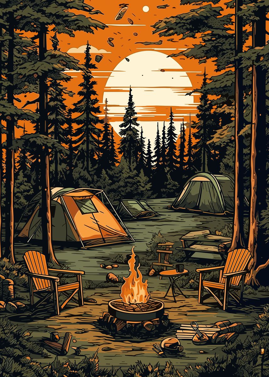 'Beautiful Camping Night' Poster, picture, metal print, paint by Ali ...