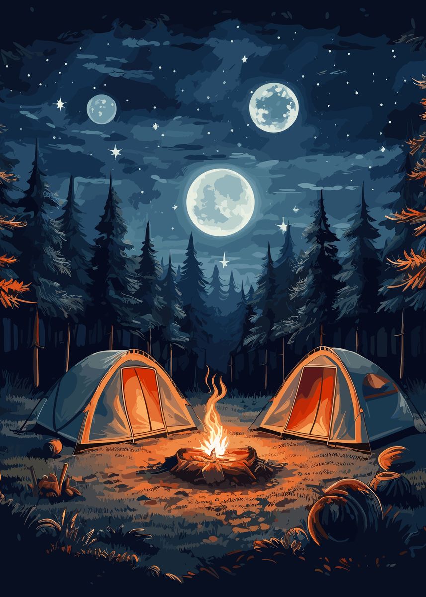 'Beautiful Camping Night' Poster, picture, metal print, paint by Ali ...