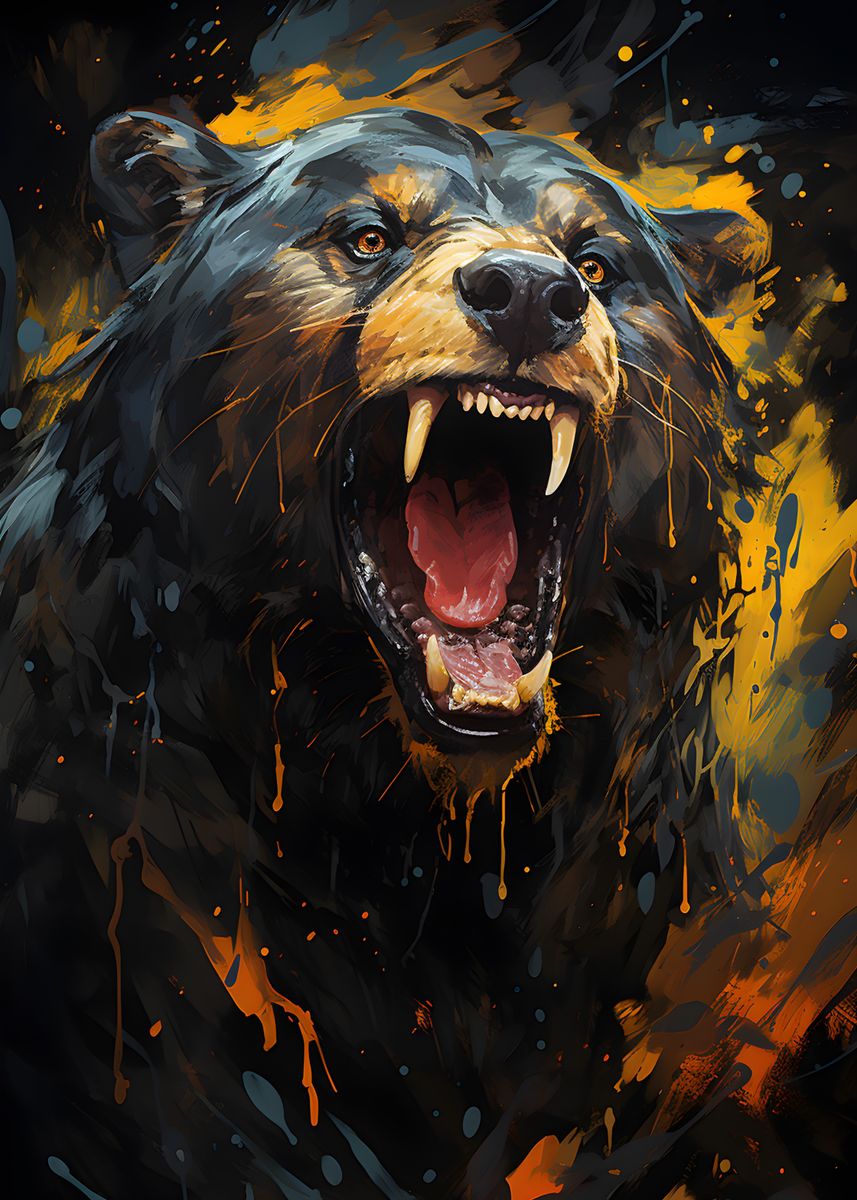 'Black Bear Growling' Poster, picture, metal print, paint by Chris ...