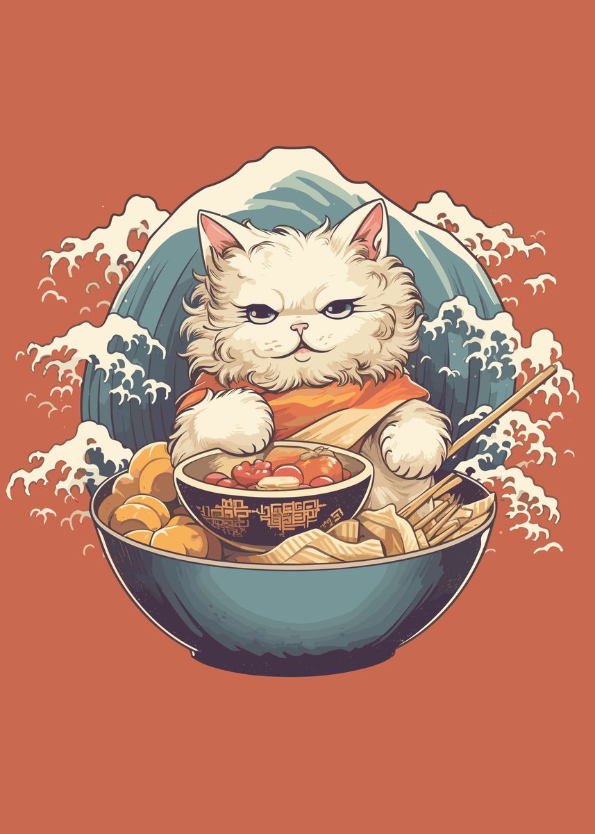 'Japanese Cat Chef' Poster, picture, metal print, paint by MICHELLE ...