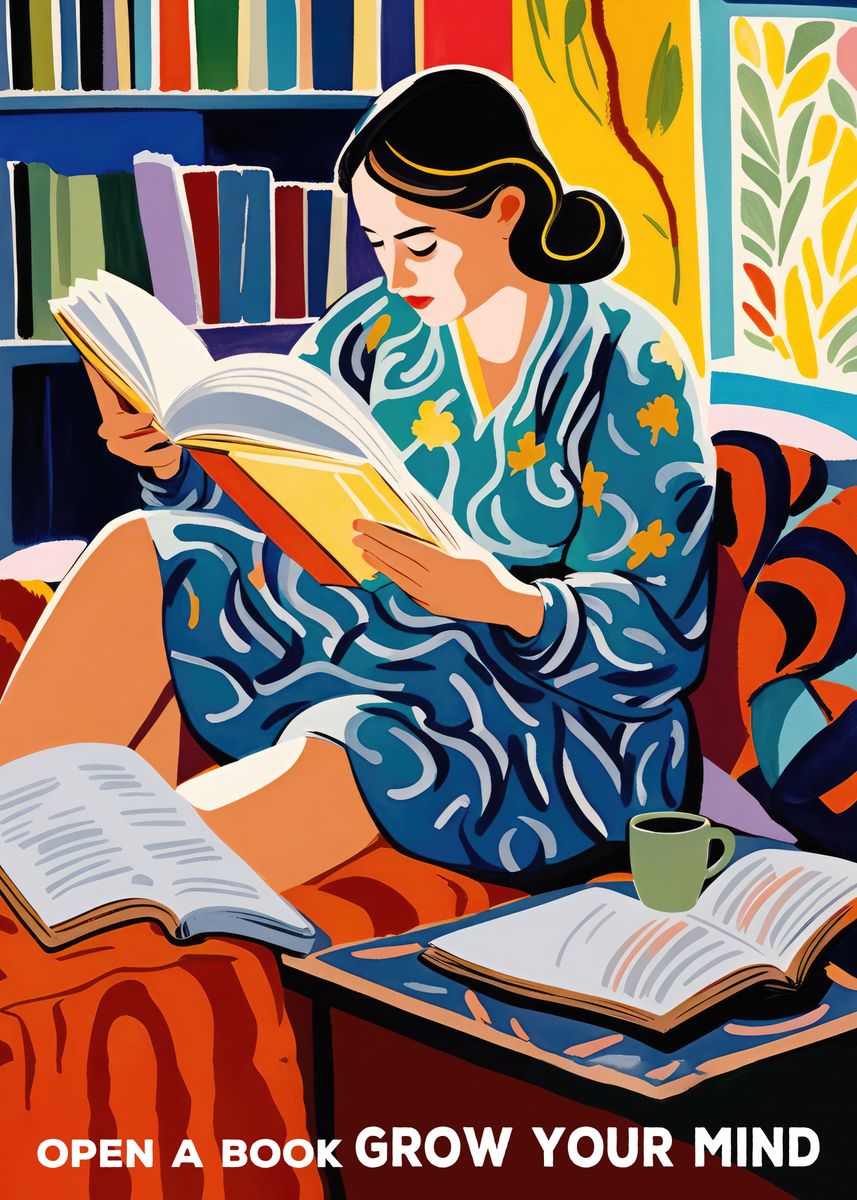 'Open a Book Grow Your Mind' Poster, picture, metal print, paint by ...