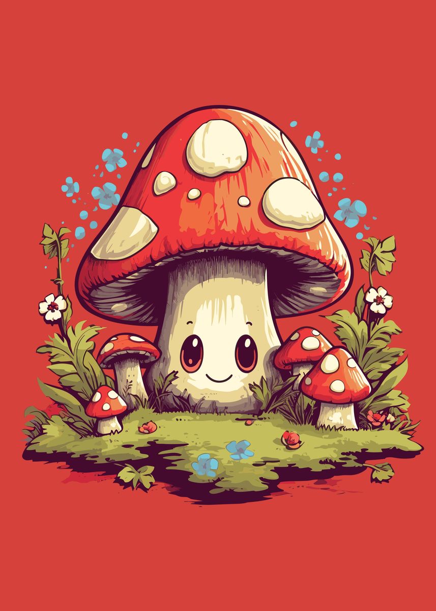 'Cute Mushroom' Poster, picture, metal print, paint by Barbara Del Rio ...