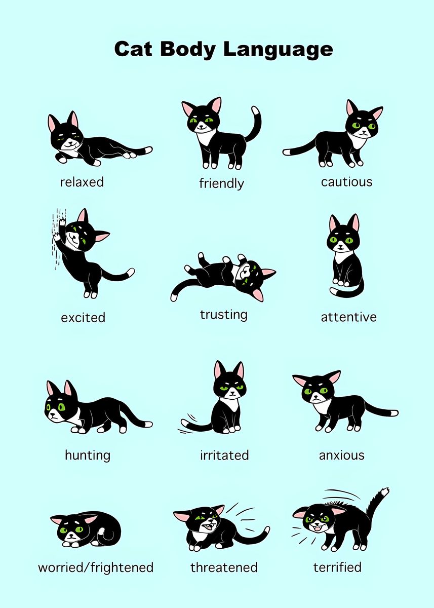 'Cat Body Language art' Poster, picture, metal print, paint by ART JOY ...