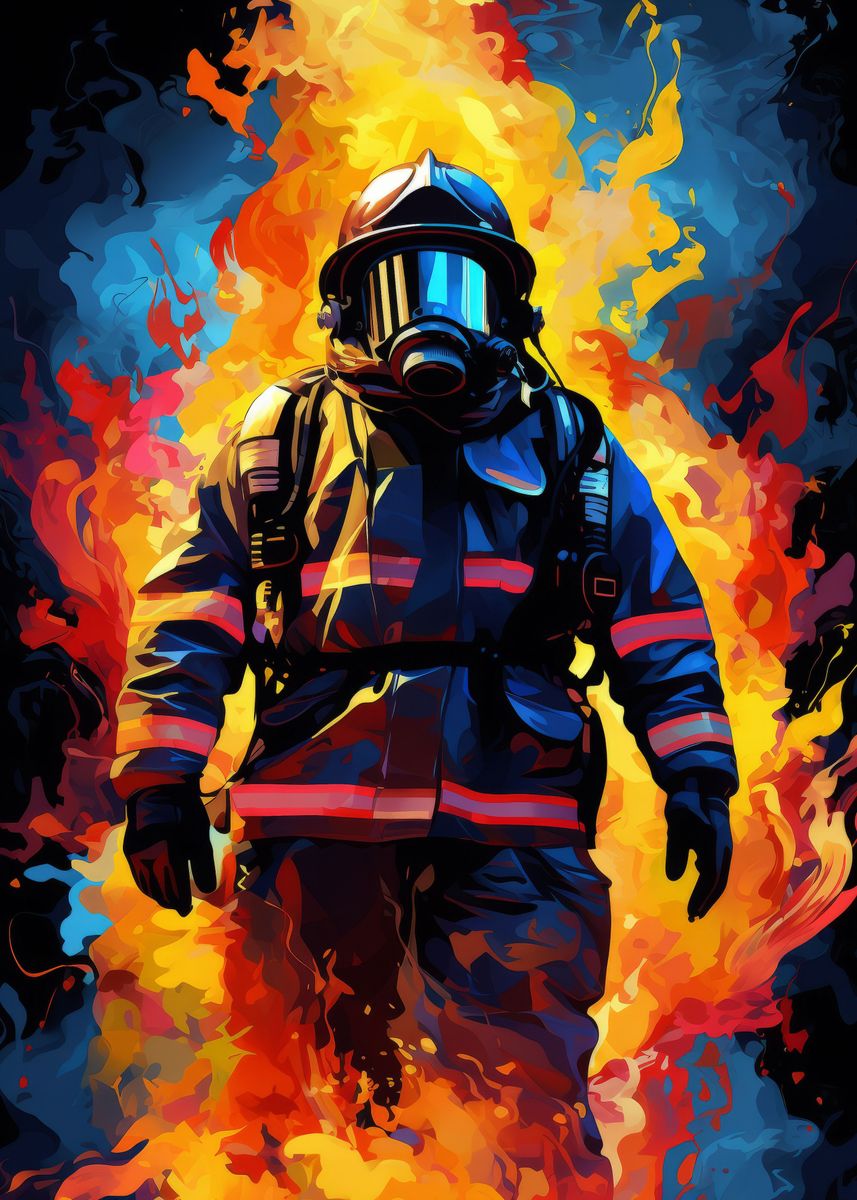 'Firefighter Flame' Poster, picture, metal print, paint by AnHa | Displate