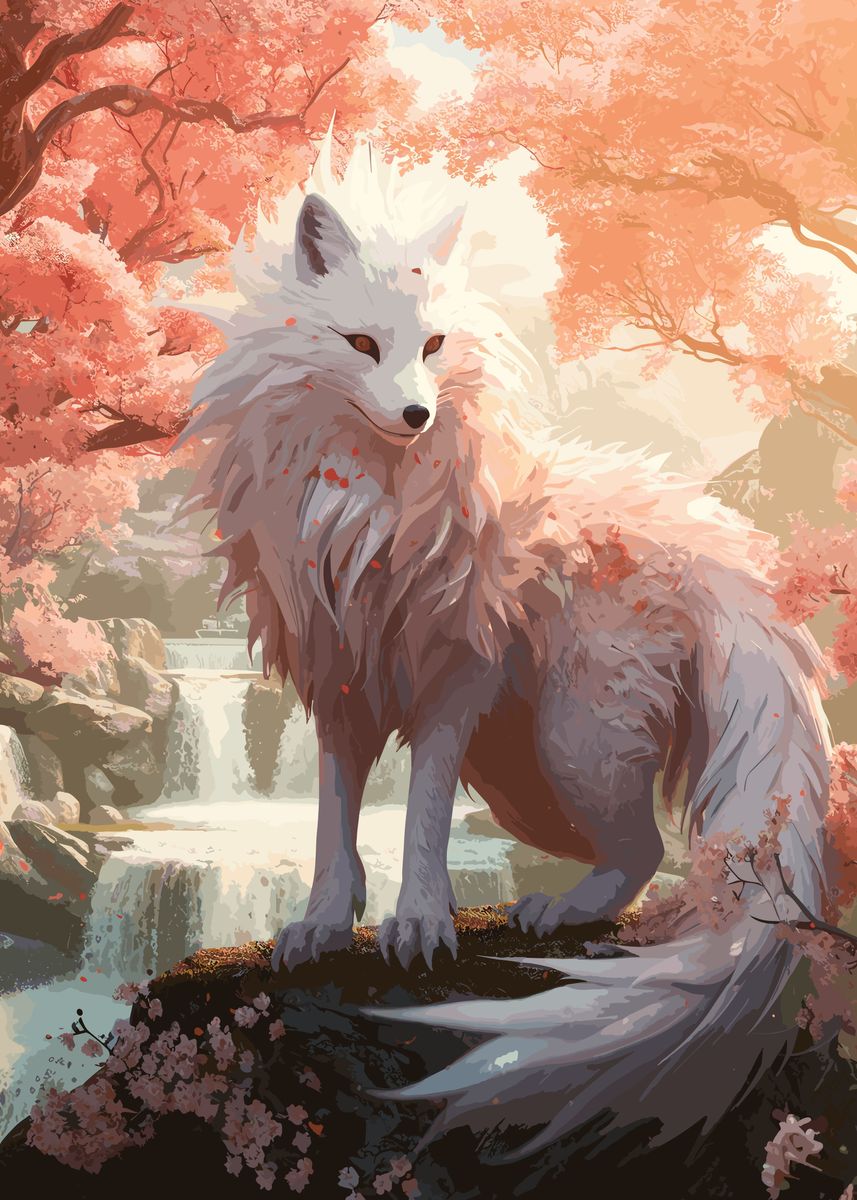 'White Fox Sakura' Poster, picture, metal print, paint by Darien Conley ...