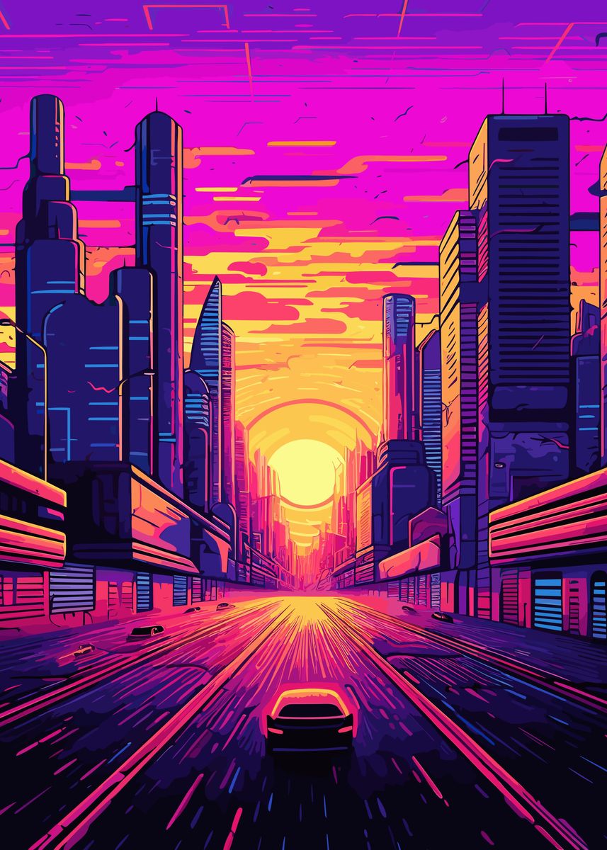 'Beautiful Cityscape Sunset' Poster, picture, metal print, paint by Efe ...