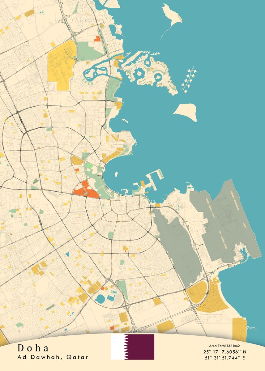 'Doha Qatar' Poster, picture, metal print, paint by Murray Oren | Displate