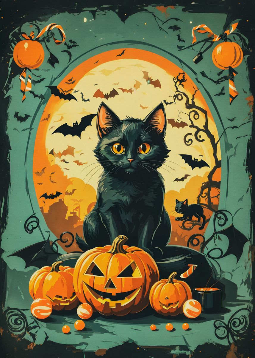 'Black Cat Vintage' Poster, picture, metal print, paint by Dream ...