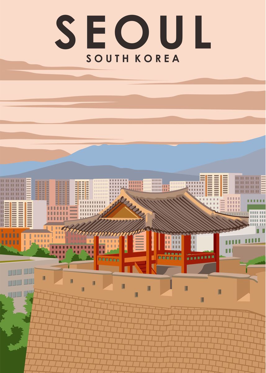 'Seoul South Korea' Poster, picture, metal print, paint by Jorn | Displate