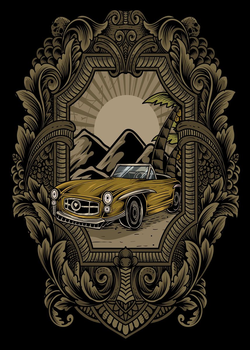 'vintage car retro style' Poster, picture, metal print, paint by ...