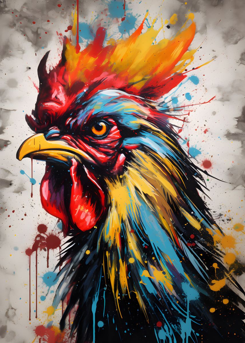 'Colorful Rooster Splatter' Poster, picture, metal print, paint by ...