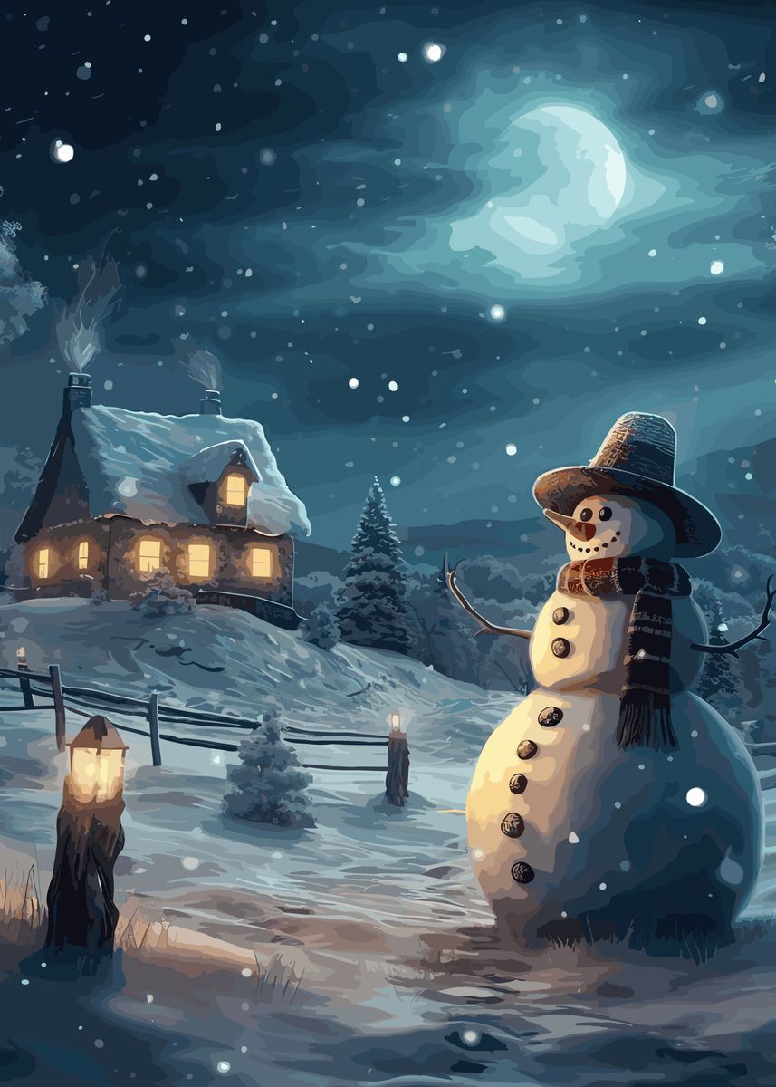 'Snowman winter christmas' Poster, picture, metal print, paint by ...