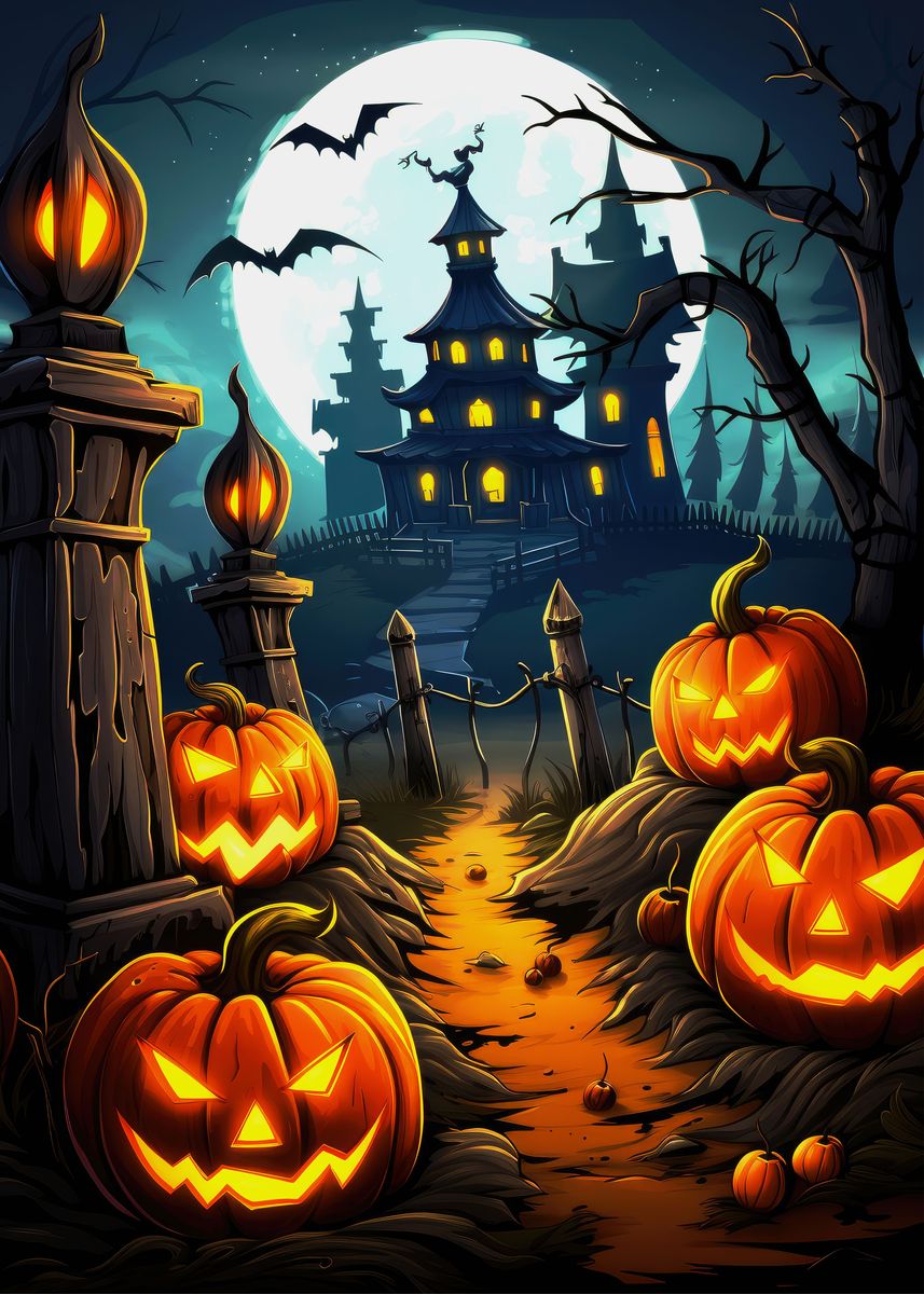 'Creepy Halloween Pumpkins' Poster, picture, metal print, paint by Juka ...
