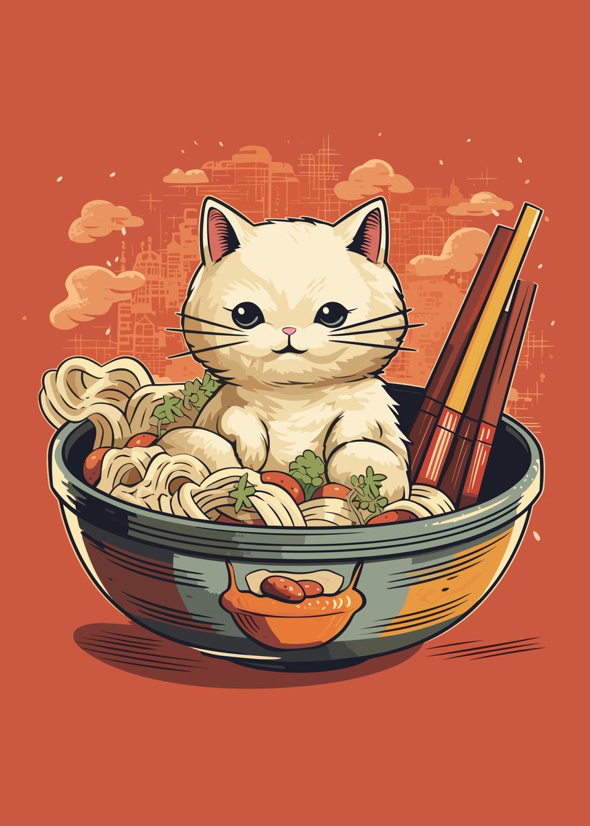 'Japanese Cat Chef' Poster, picture, metal print, paint by MICHELLE ...
