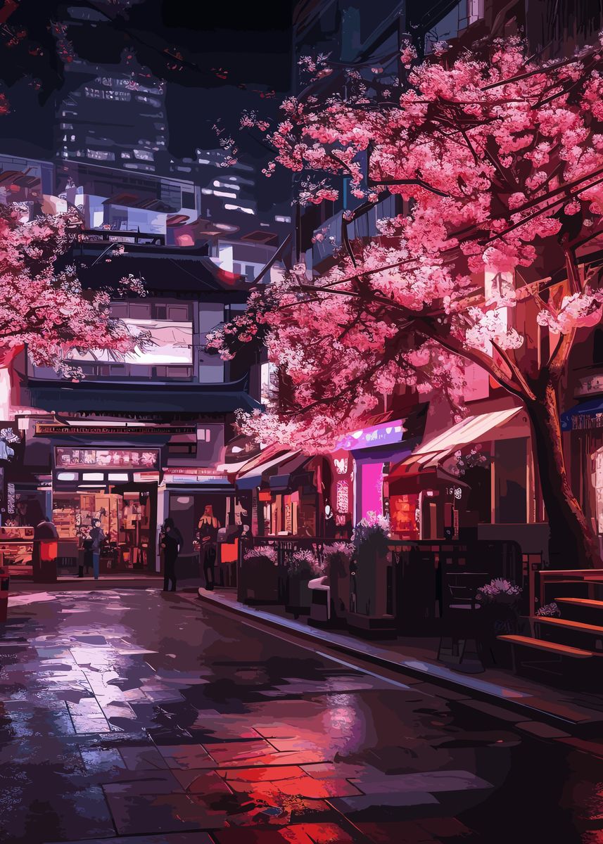 'tokyo sakura street' Poster, picture, metal print, paint by Agnes ...