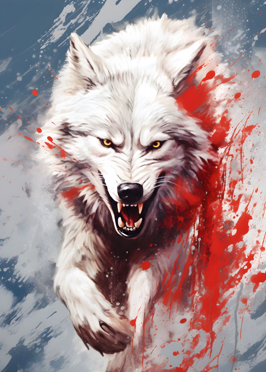 'Angry White Wolf Splatter' Poster, picture, metal print, paint by ...