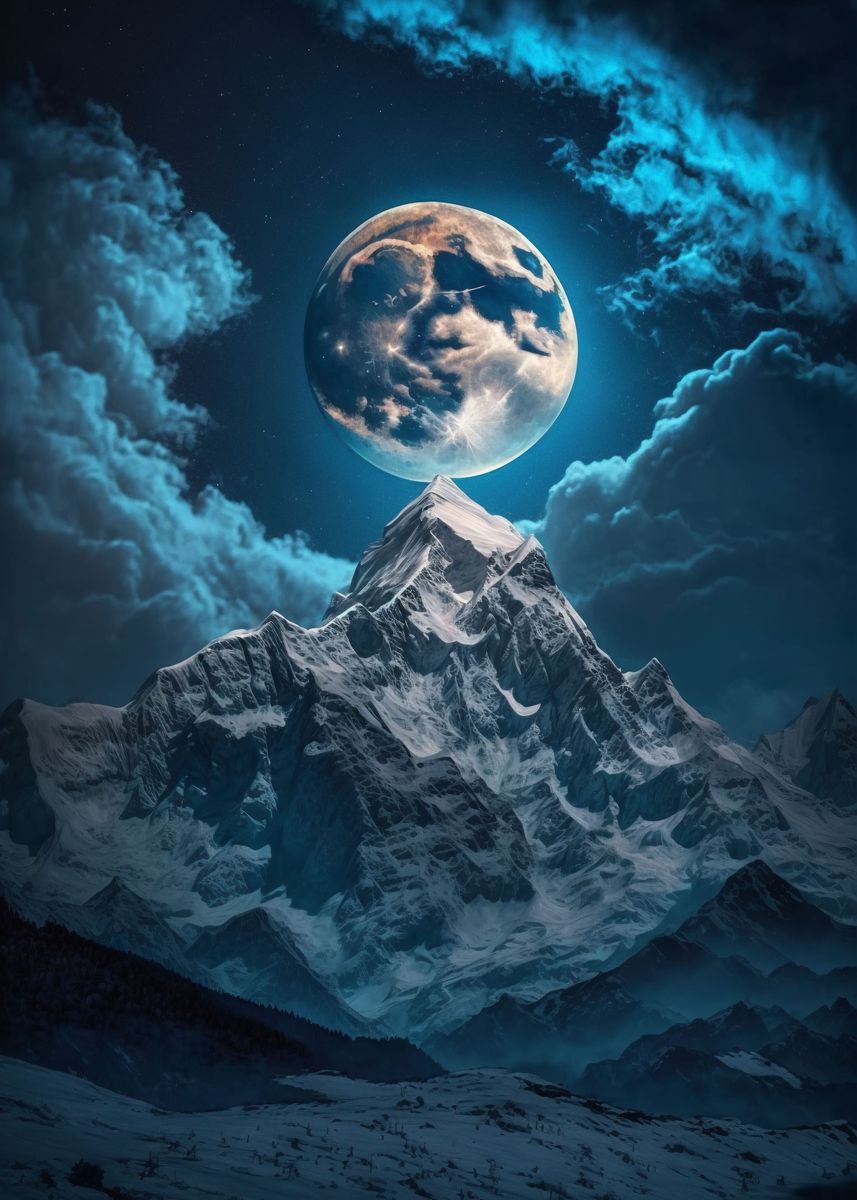 'Moon and Blue Sky' Poster by Cybronauts | Displate