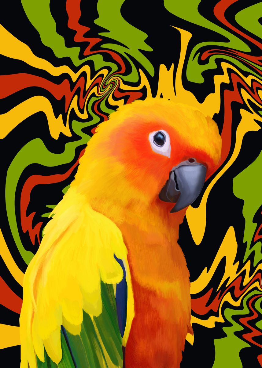 'Colorful Sun Conure Parrot' Poster, picture, metal print, paint by ...