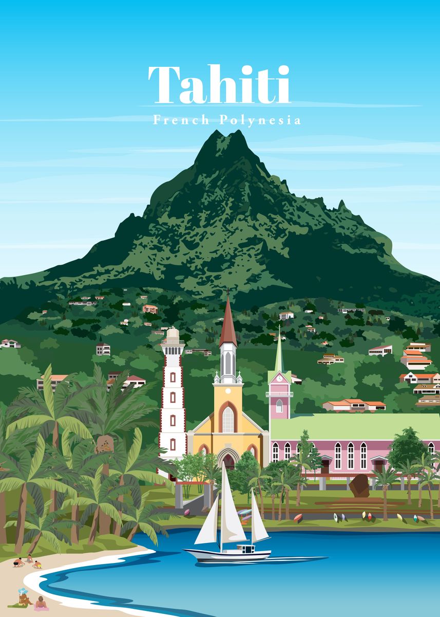 'Travel to Tahiti' Poster, picture, metal print, paint by Studio 324 | Displate
