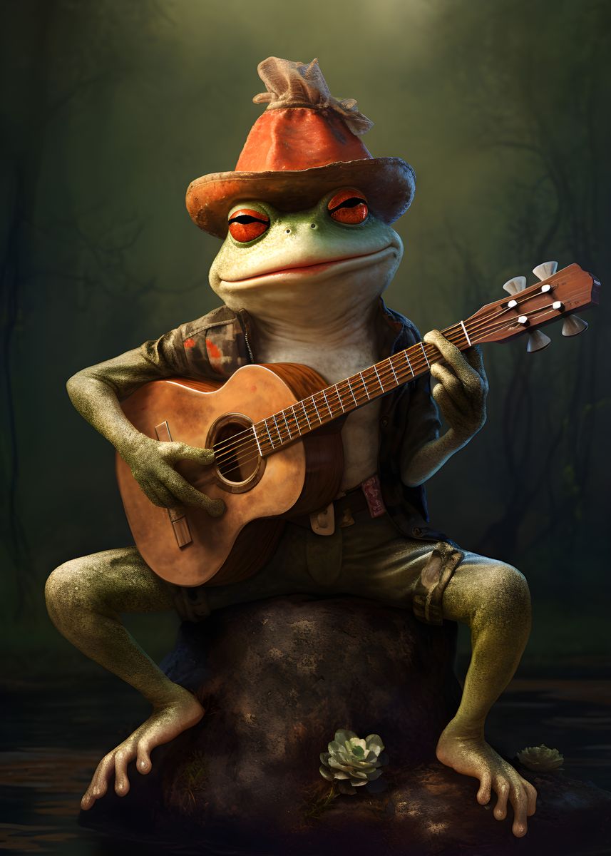 'Musician Frog Guitar' Poster, picture, metal print, paint by Chris ...