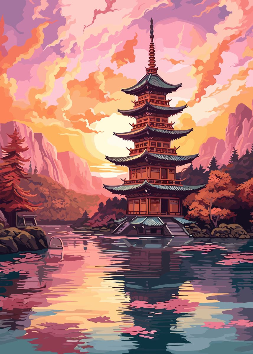 'Japan Beautiful Sunset' Poster, picture, metal print, paint by Ecovid ...