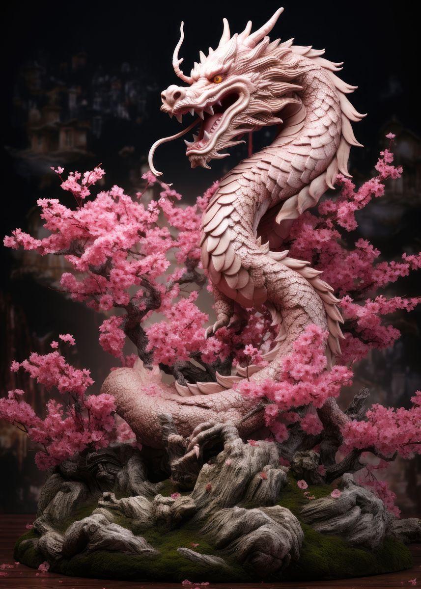 'Cherry Blossom Dragon' Poster, picture, metal print, paint by ...