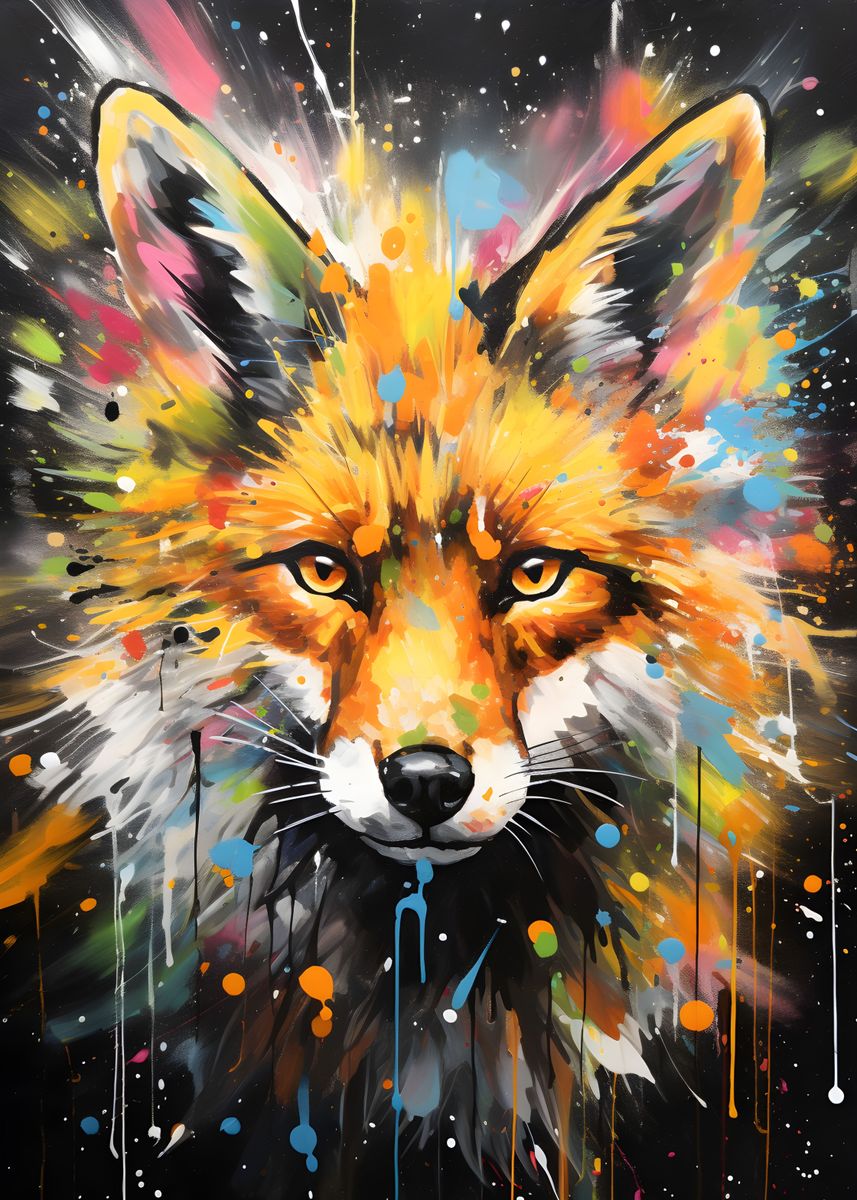 'Golden Red Fox Splatter' Poster, picture, metal print, paint by Chris ...