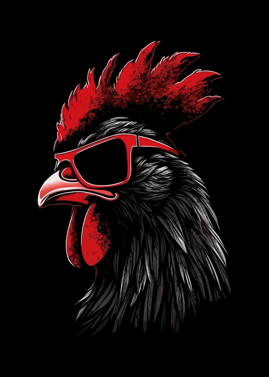'Rooster Chicken Sunglasses' Poster, picture, metal print, paint by ...