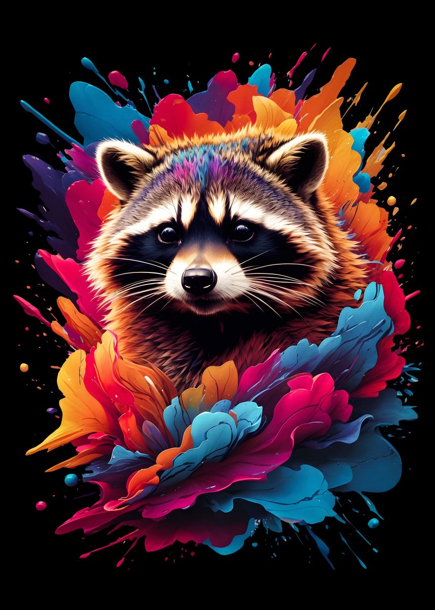 'Raccoon Colorful' Poster, picture, metal print, paint by Dream Reality ...