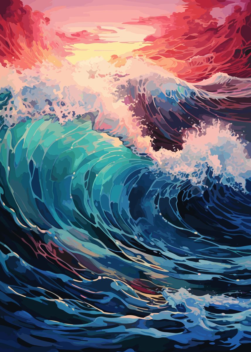 'Sunset Ocean Waves' Poster, picture, metal print, paint by Mark ...