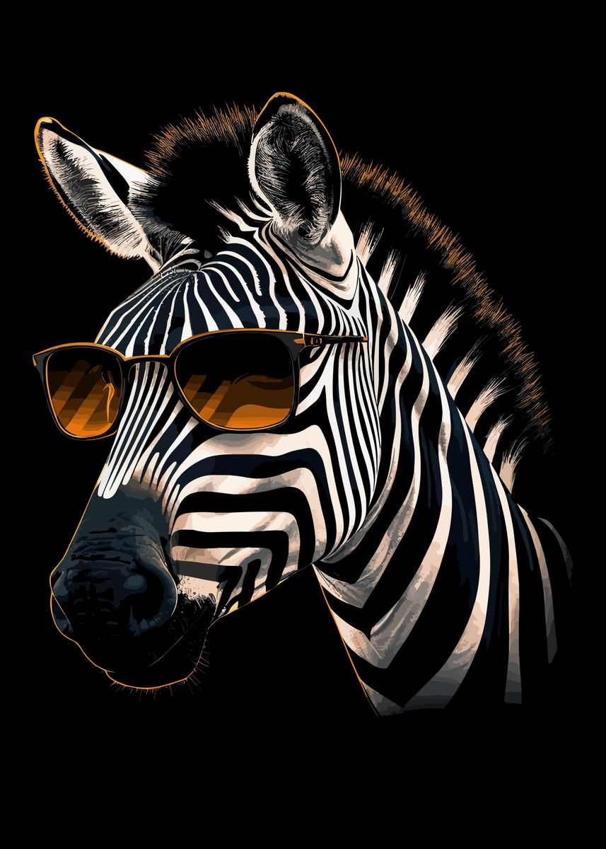 'Zebra Sunglasses Cool' Poster, picture, metal print, paint by Ellie Queen | Displate