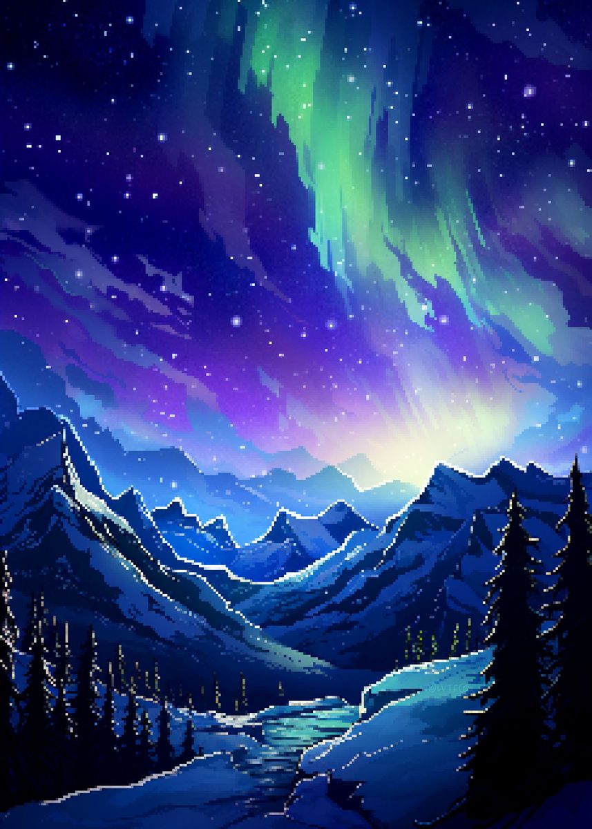 'Ice Mountain Pixel Art' Poster by LVTFCO | Displate