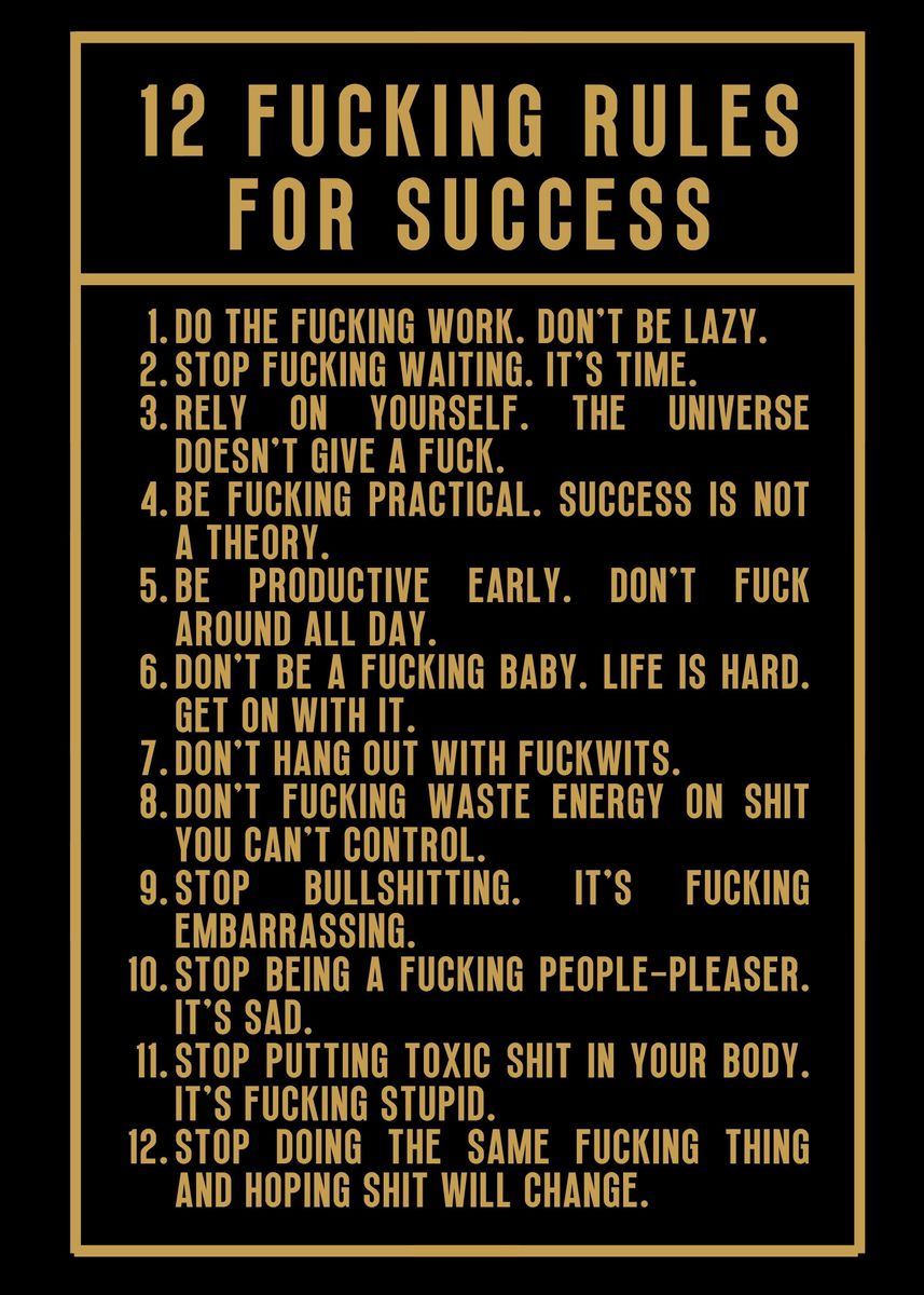 '12 Fucking Rules For Focus' Poster, picture, metal print, paint by Nae | Displate