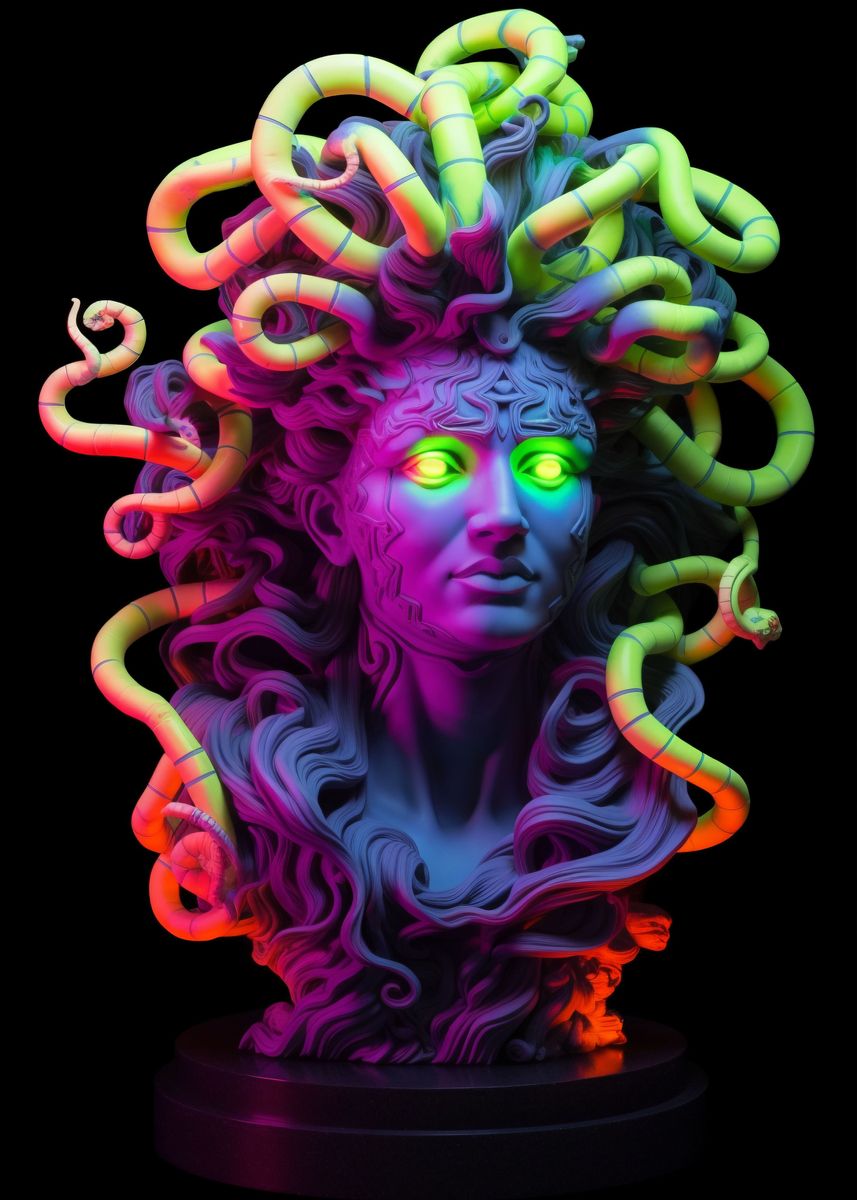 'Neon Medusa Sculpture' Poster, picture, metal print, paint by ...