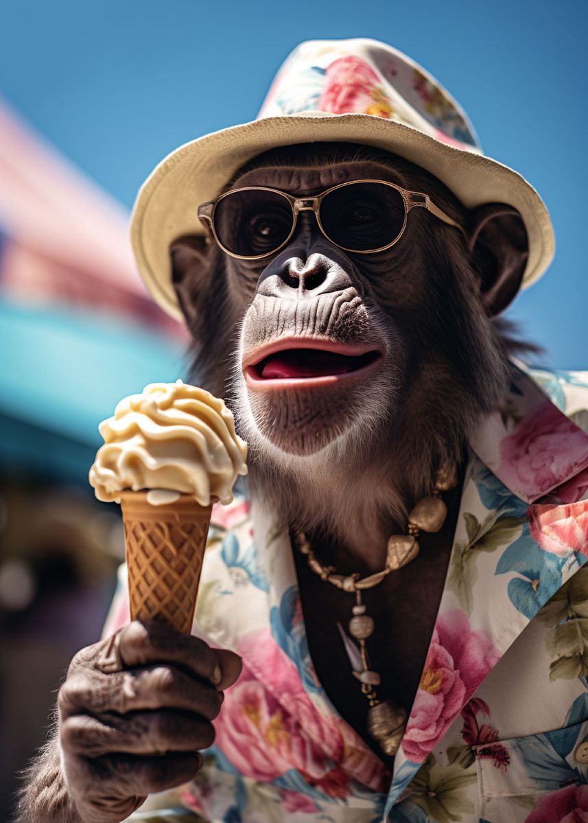 'Monkey Eating Ice Cream' Poster, picture, metal print, paint by ...