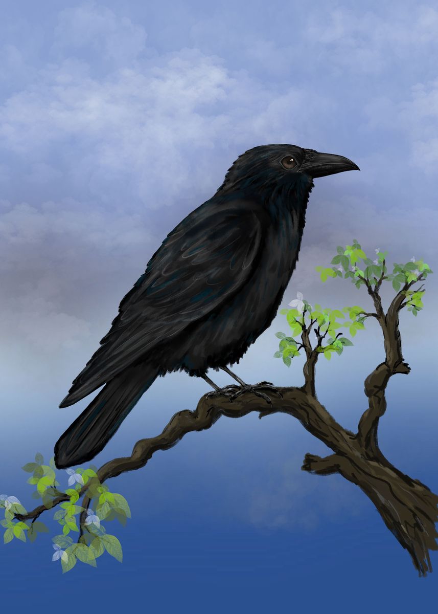 'Raven on a branch Digital ' Poster by Bianca Wisseloo | Displate