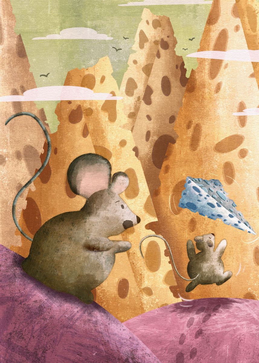 'mice and cheese mountain' Poster, picture, metal print, paint by ...